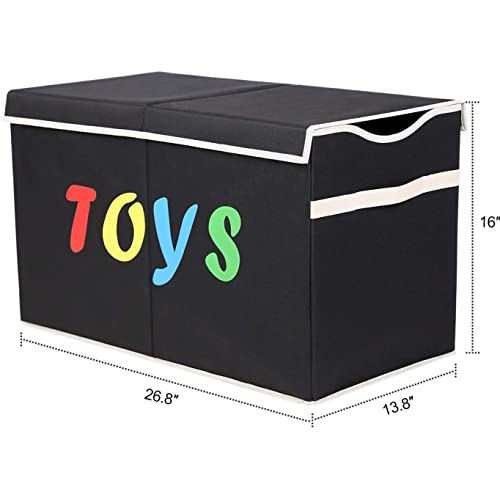 VICTOR'S Large Toy Box Chest with Lid, Collapsible Sturdy Toy Storage Organizer Boxes Bins Baskets for Kids, Boys, Girls, Nursery, Playroom, 26.8"x13.8" x16" (Black)