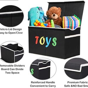 VICTOR'S Large Toy Box Chest with Lid, Collapsible Sturdy Toy Storage Organizer Boxes Bins Baskets for Kids, Boys, Girls, Nursery, Playroom, 26.8"x13.8" x16" (Black)