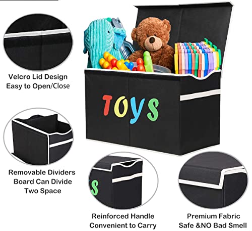 VICTOR'S Large Toy Box Chest with Lid, Collapsible Sturdy Toy Storage Organizer Boxes Bins Baskets for Kids, Boys, Girls, Nursery, Playroom, 26.8"x13.8" x16" (Black)