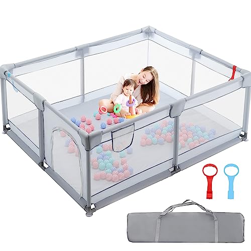 Eyasure Baby Playpen,Playpen for Babies and Toddlers,Baby Playards,Indoor & Outdoor Activity Center with Anti-Slip Base,Sturdy Safety Playpen with Soft Breathable Mesh Grey (50 * 50 * 27")