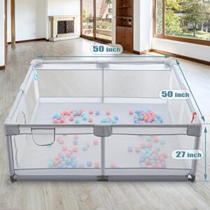 Eyasure Baby Playpen,Playpen for Babies and Toddlers,Baby Playards,Indoor & Outdoor Activity Center with Anti-Slip Base,Sturdy Safety Playpen with Soft Breathable Mesh Grey (50 * 50 * 27")