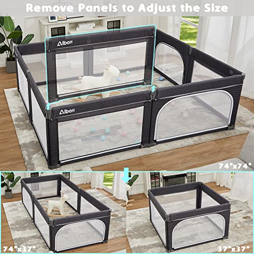 Albott Baby Playpen- Foldable Playpen for Babies and Toddlers 74x74 in Baby Play Yards, Portable Baby Fence(Large, Deep Grey)