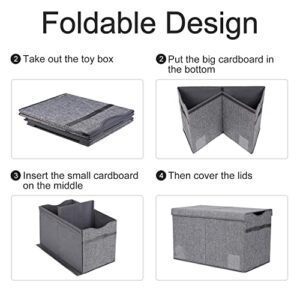 VICTOR'S Toy Box Chest, Collapsible Sturdy Storage Bins with Lids, Large Kids Toy Storage Organizer Boxes Bins Baskets for Kids, Boys, Girls, Nursery Room, Playroom, Closet, Home Organization, 26.8"x13.8" x16" (Dark Grey)