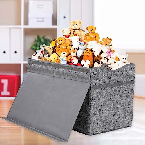 VICTOR'S Toy Box Chest, Collapsible Sturdy Storage Bins with Lids, Large Kids Toy Storage Organizer Boxes Bins Baskets for Kids, Boys, Girls, Nursery Room, Playroom, Closet, Home Organization, 26.8"x13.8" x16" (Dark Grey)