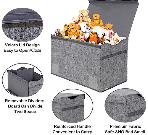 VICTOR'S Toy Box Chest, Collapsible Sturdy Storage Bins with Lids, Large Kids Toy Storage Organizer Boxes Bins Baskets for Kids, Boys, Girls, Nursery Room, Playroom, Closet, Home Organization, 26.8"x13.8" x16" (Dark Grey)