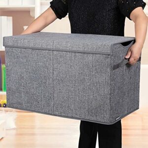 VICTOR'S Toy Box Chest, Collapsible Sturdy Storage Bins with Lids, Large Kids Toy Storage Organizer Boxes Bins Baskets for Kids, Boys, Girls, Nursery Room, Playroom, Closet, Home Organization, 26.8"x13.8" x16" (Dark Grey)