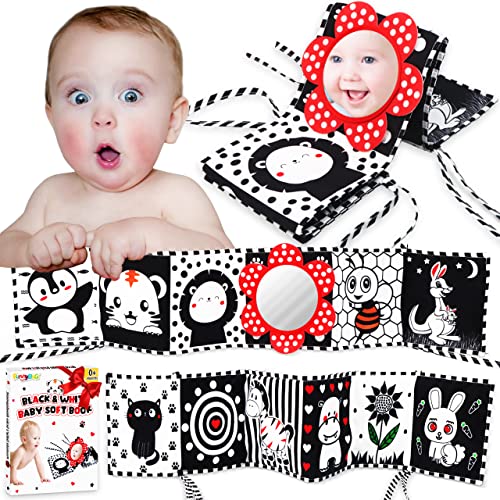 FUNNYB&G Black and White Baby Toys - High Contrast Baby Soft Book Baby Brain Development Crib Toys Carseat Toys Infant Tummy Time Mirror Toys for 0 3 6 9 12 Month Baby Birthday Gift Newborn Gift