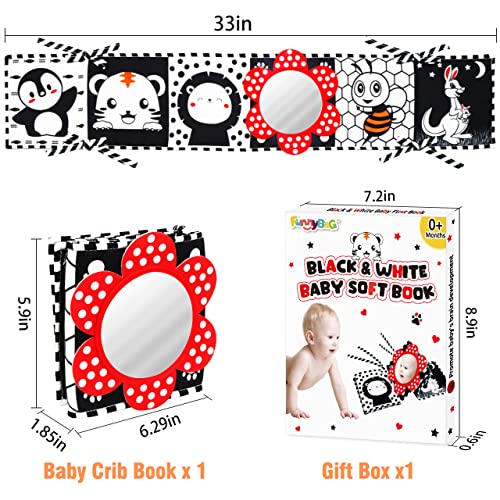 FUNNYB&G Black and White Baby Toys - High Contrast Baby Soft Book Baby Brain Development Crib Toys Carseat Toys Infant Tummy Time Mirror Toys for 0 3 6 9 12 Month Baby Birthday Gift Newborn Gift