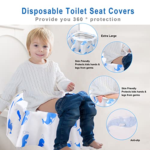 20 Pack Toilet Seat Covers Disposable, Extra Large Disposable Toilet Seat Covers for Adults, Individually Wrapped Potty Training Liners with Non-Slip Adhesives for Kids in Home, Restrooms&Travel -Blue