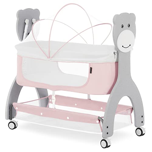 Dream on Me Cub Portable Bassinet in Pink, Multi-Use Baby Bassinet with Locking Wheels, Large Storage Basket, Mattress Pad Included, JPMA Certified