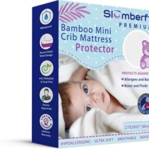 Mini Crib Mattress Protector by Slumberfy, Waterproof and Hypoallergenic Mattress Protector for Babies and Toddlers, Made of Bamboo Material, Mom's Choice Award Winner-27x39 inches