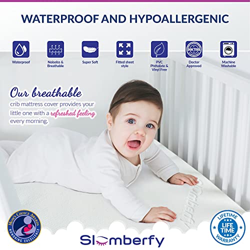 Mini Crib Mattress Protector by Slumberfy, Waterproof and Hypoallergenic Mattress Protector for Babies and Toddlers, Made of Bamboo Material, Mom's Choice Award Winner-27x39 inches