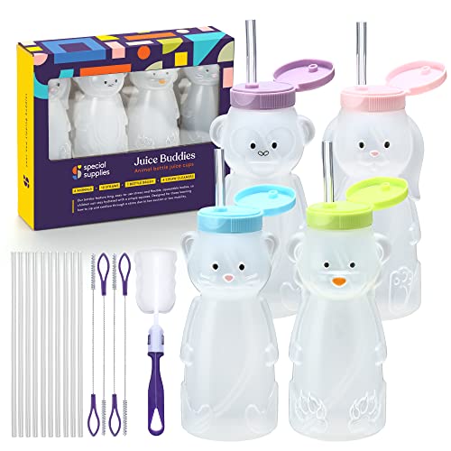 Special Supplies Honey Bear Straw Cup For Babies, 4-Pack, Fun Animal-Shaped Baby Led Weaning Training Drink for Straw Training and Weaning