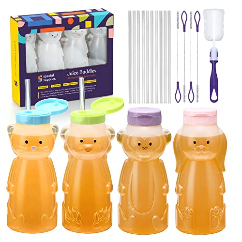 Special Supplies Honey Bear Straw Cup For Babies, 4-Pack, Fun Animal-Shaped Baby Led Weaning Training Drink for Straw Training and Weaning