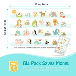 Disposable Placemats for Baby 40 Pack Stick-On Baby Placemat Alphabet ABC Animal Kids Table Mat for Restaurants Dining Table Travel Essentials for Toddlers