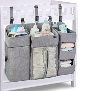 clearworld hanging diaper caddy for changing table and crib,xl diaper caddy organizer for baby essentials,upgrade thicken diaper stacker nursery organizer, baby shower gifts(gray)