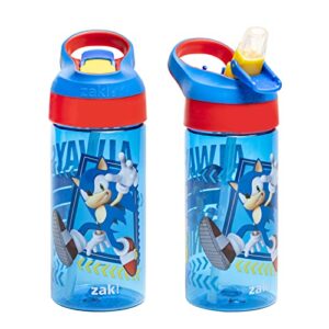 zak designs sonic the hedgehog kids water bottle with spout cover and built-in carrying loop, made of durable plastic, leak-proof water bottle design for travel (17.5 oz, non-bpa, pack of 2)