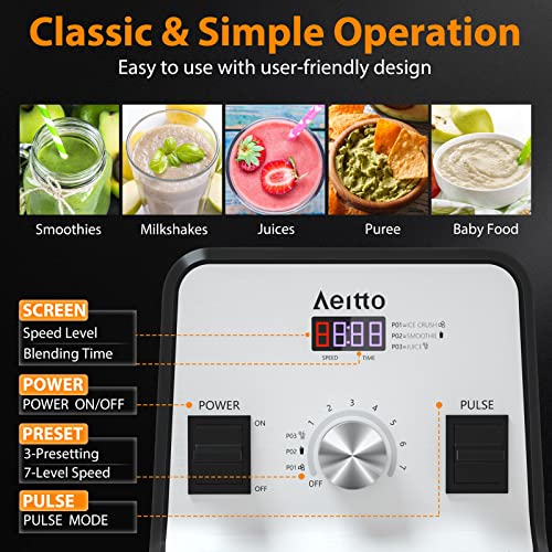 Aeitto Blender, Blenders for Kitchen with 1500-Watt Motor, 68 Oz Large Capacity, Countertop Professional Blenders for Ice Crush, Frozen Drinks (Sliver)