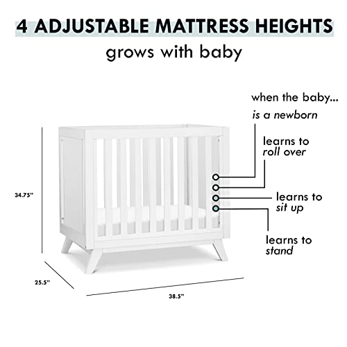 DaVinci Otto 3-in-1 Convertible Mini Crib with 4" Mattress in White, Greenguard Gold Certified