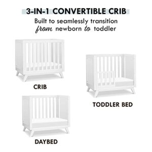 DaVinci Otto 3-in-1 Convertible Mini Crib with 4" Mattress in White, Greenguard Gold Certified