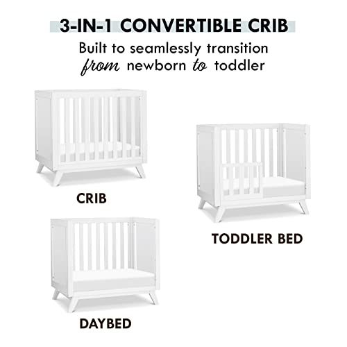 DaVinci Otto 3-in-1 Convertible Mini Crib with 4" Mattress in White, Greenguard Gold Certified