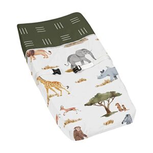 sweet jojo designs jungle animals boy girl baby nursery changing pad cover hunter green yellow grey rust orange black white wildlife safari animal gray elephant giraffe lion monkey leopard cheetah