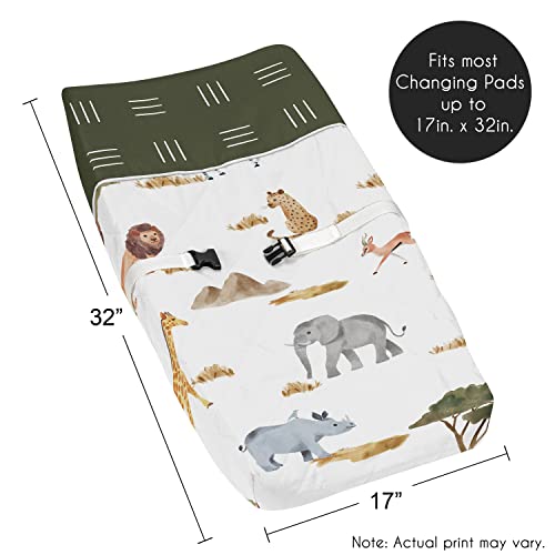 Sweet Jojo Designs Jungle Animals Boy Girl Baby Nursery Changing Pad Cover Hunter Green Yellow Grey Rust Orange Black White Wildlife Safari Animal Gray Elephant Giraffe Lion Monkey Leopard Cheetah