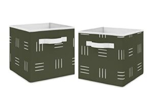 sweet jojo designs hunter green boho mudcloth foldable fabric storage cube bins boxes organizer toys kids baby white bohemian woodland tribal southwest mud cloth hatch gender neutral safari jungle