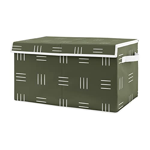 Sweet Jojo Designs Hunter Green Boy Girl Small Fabric Toy Bin Storage Box Chest Baby Nursery Kids Room White Bohemian Woodland Tribal Southwest Mud Cloth Hatch Triple Line for Safari Jungle Animal