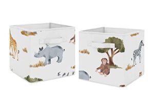 sweet jojo designs jungle animals foldable fabric storage cube bins boxes organizer toys kids baby set of 2 dark hunter green yellow grey black white wildlife safari elephant giraffe monkey leopard