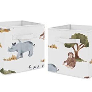 Sweet Jojo Designs Jungle Animals Foldable Fabric Storage Cube Bins Boxes Organizer Toys Kids Baby Set of 2 Dark Hunter Green Yellow Grey Black White Wildlife Safari Elephant Giraffe Monkey Leopard