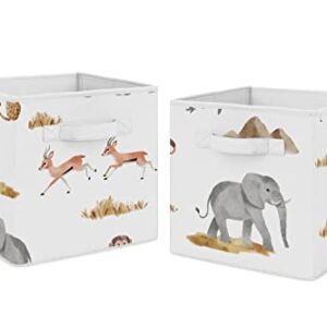 Sweet Jojo Designs Jungle Animals Foldable Fabric Storage Cube Bins Boxes Organizer Toys Kids Baby Set of 2 Dark Hunter Green Yellow Grey Black White Wildlife Safari Elephant Giraffe Monkey Leopard