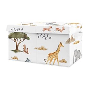 sweet jojo designs jungle animals small fabric toy bin storage box chest baby nursery kids room dark hunter green yellow grey black white wildlife safari elephant giraffe lion monkey leopard cheetah