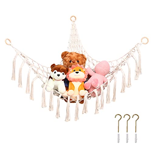 LMIP Plush Animal Toy Storage Hammock for Stuffed Animals and Soft Toys, Room Storage Net Decoration - Hanging Storage Net Kids Bedroom (White)