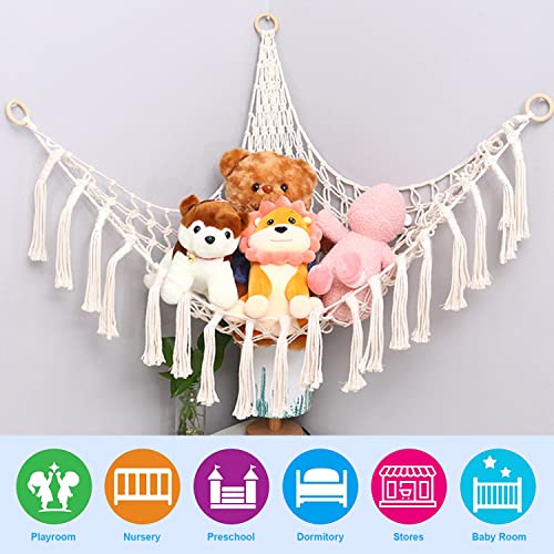 LMIP Plush Animal Toy Storage Hammock for Stuffed Animals and Soft Toys, Room Storage Net Decoration - Hanging Storage Net Kids Bedroom (White)