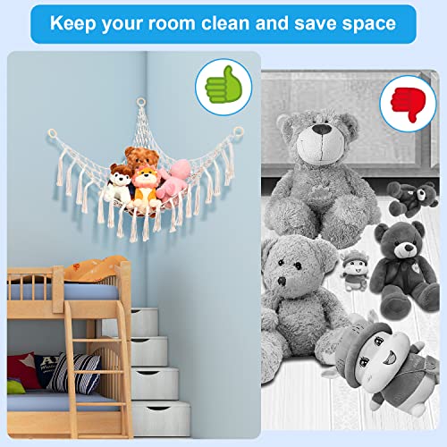 LMIP Plush Animal Toy Storage Hammock for Stuffed Animals and Soft Toys, Room Storage Net Decoration - Hanging Storage Net Kids Bedroom (White)