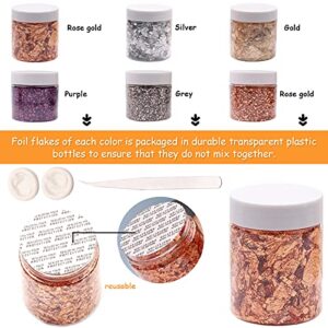 Crushed Glass and Gold Foil Flakes for Resin, 6 Box Irregular Glitter Metallic Flakes and Metallic Chips with Tweezers for DIY Resin Geode Craft and Nail Art Decorations