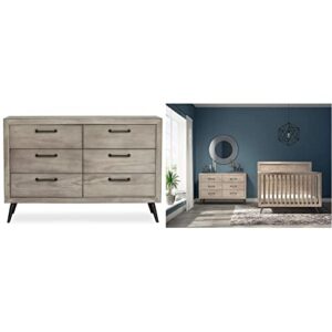 evolur stilnovo mid century double-dresser, windsor oak grey, 52x18x35 inch (pack of 1) & stilnovo mid century 4-in-1 convertible crib in windsor oak grey, 56x30.25x47 inch (pack of 1)