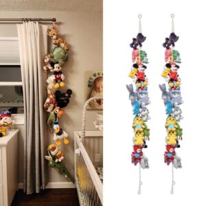 stuffed animals storage chain organizers, lonchdan 80" cotton hanging storage chain with 20 metal clips stuffed animal display holder chain for wall or corner nursery play room