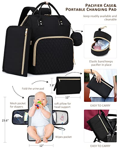 Baby Diaper Bag Backpack with Changing Pad, Pacifier Case - Black Diaper Bags for Girl Boy Newborn Unisex Infant Toddler - Baby Travel Bag for Mom Dad - Registry Baby Shower Gifts, 30L Large Capacity