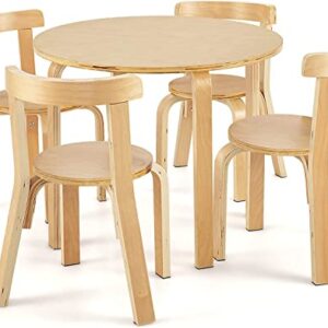 HONEY JOY Kids Table and Chair Set, Bentwood Toddler Round Table and 4 Chairs for Craft Art, Building Block, 5-Piece Children Furniture Set for Daycare, Kindergarten, Playroom (Natural)