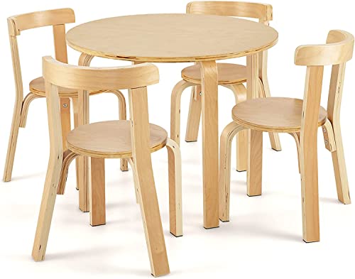 HONEY JOY Kids Table and Chair Set, Bentwood Toddler Round Table and 4 Chairs for Craft Art, Building Block, 5-Piece Children Furniture Set for Daycare, Kindergarten, Playroom (Natural)