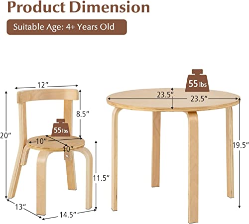 HONEY JOY Kids Table and Chair Set, Bentwood Toddler Round Table and 4 Chairs for Craft Art, Building Block, 5-Piece Children Furniture Set for Daycare, Kindergarten, Playroom (Natural)