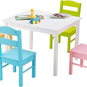 HONEY JOY Kids Table and Chair Set, Wooden Toddler Table and 4 Chairs for Arts & Crafts, Snack Time, 5-Piece Children Furniture Set for Daycare, Kindergarten, Playroom, Gift for Boys Girls (Colorful)