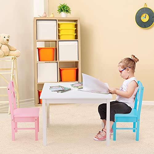 HONEY JOY Kids Table and Chair Set, Wooden Toddler Table and 4 Chairs for Arts & Crafts, Snack Time, 5-Piece Children Furniture Set for Daycare, Kindergarten, Playroom, Gift for Boys Girls (Colorful)