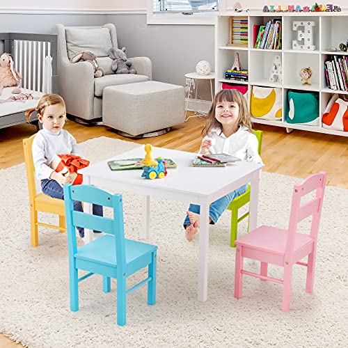 HONEY JOY Kids Table and Chair Set, Wooden Toddler Table and 4 Chairs for Arts & Crafts, Snack Time, 5-Piece Children Furniture Set for Daycare, Kindergarten, Playroom, Gift for Boys Girls (Colorful)