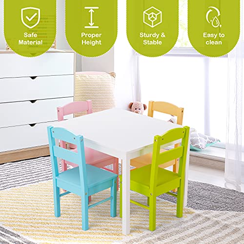 HONEY JOY Kids Table and Chair Set, Wooden Toddler Table and 4 Chairs for Arts & Crafts, Snack Time, 5-Piece Children Furniture Set for Daycare, Kindergarten, Playroom, Gift for Boys Girls (Colorful)