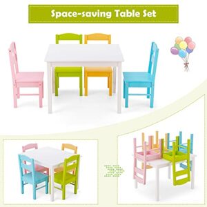 HONEY JOY Kids Table and Chair Set, Wooden Toddler Table and 4 Chairs for Arts & Crafts, Snack Time, 5-Piece Children Furniture Set for Daycare, Kindergarten, Playroom, Gift for Boys Girls (Colorful)