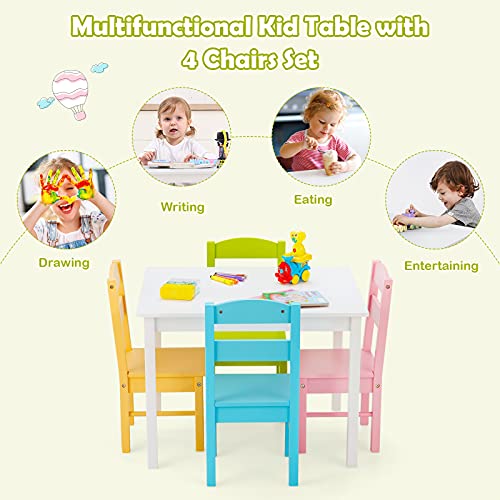 HONEY JOY Kids Table and Chair Set, Wooden Toddler Table and 4 Chairs for Arts & Crafts, Snack Time, 5-Piece Children Furniture Set for Daycare, Kindergarten, Playroom, Gift for Boys Girls (Colorful)