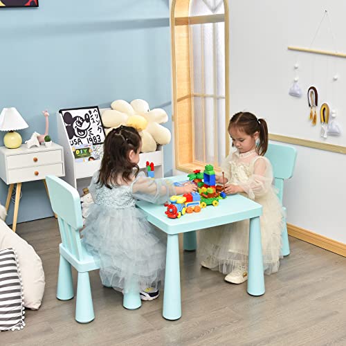 COSTWAY 3-Piece Kids Table and Chairs Set, Lightweight Plastic Children Activity Center for Reading, Writing, Painting, Snack Time, Kids Furniture Art Study Desk & Chairs Set for Ages 1-7 (Green)